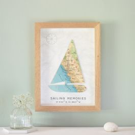 Sailing boat map wall art | Personalised map gift for him