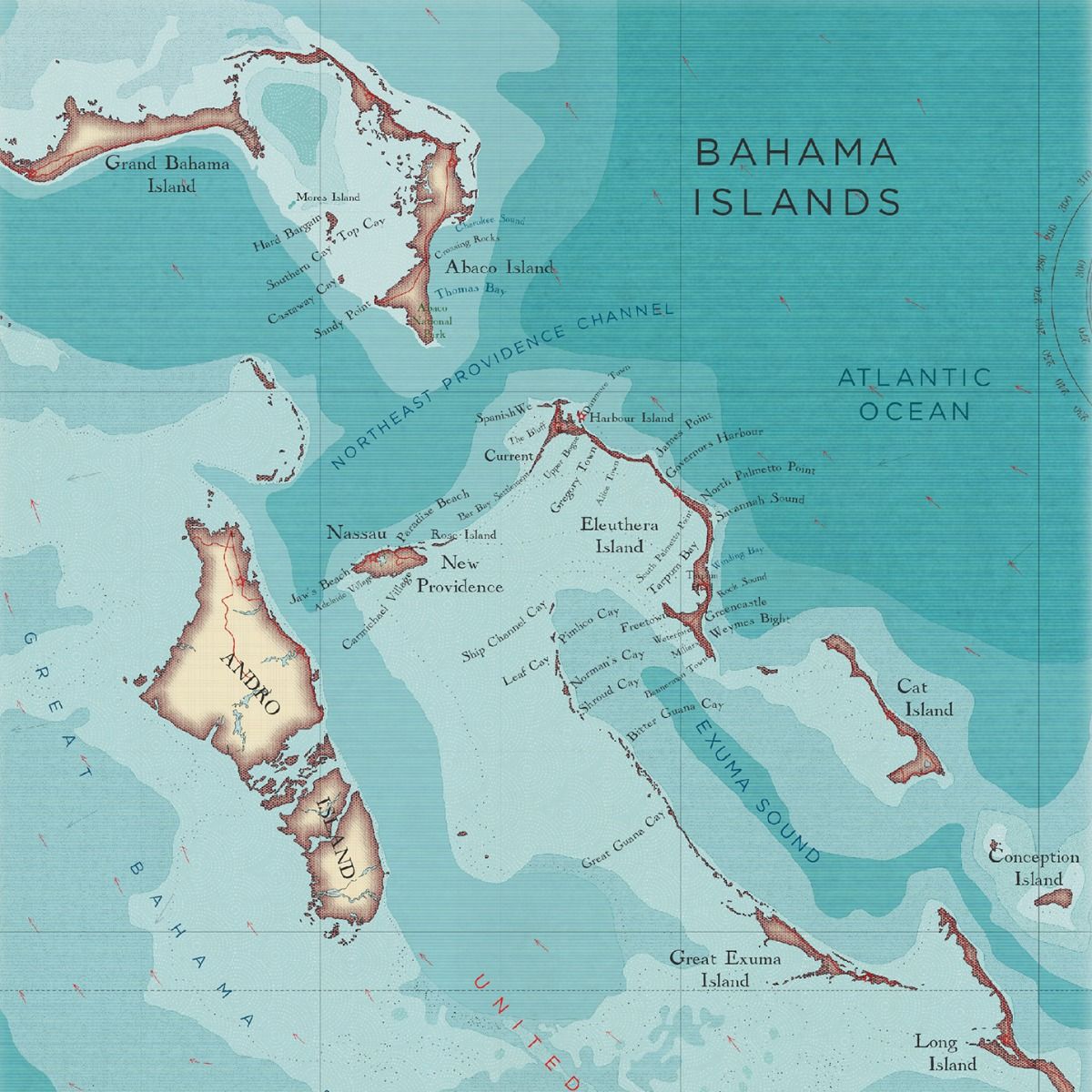 Map Of The Caribbean The Bahamas Wall Map - 22x17 Inch Paper Map With ...